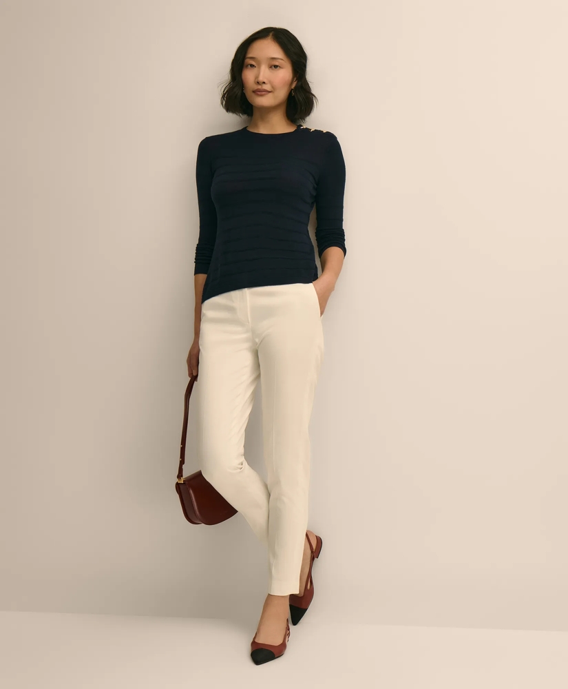 Silk-Viscose Mariner Stripe Heart Button Sweater