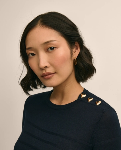 Silk-Viscose Mariner Stripe Heart Button Sweater